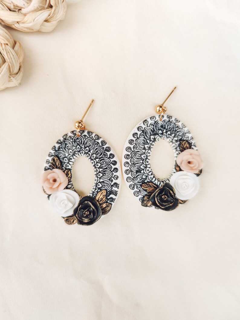 Oval Gothic Clay Earrings / Polymer Clay Earrings Clay - Etsy