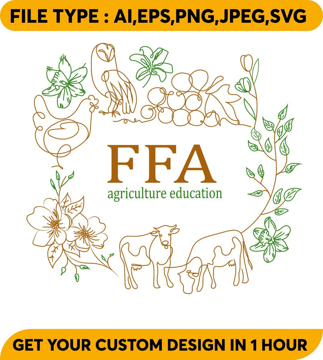 FFA Agriculture Education SVG | Farm Animal Floral One Line Clipart - Etsy