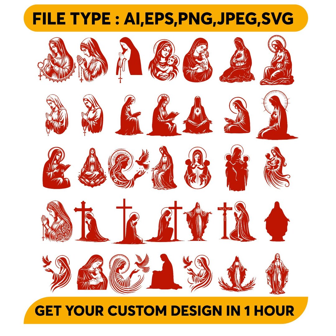 Virgin Mary Svg Bundle, Catholic Svg, Praying Mary, Christian Clipart ...