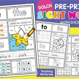 Preschool Dolch Sight Word Worksheets | Pre-primer Printable PDF ...