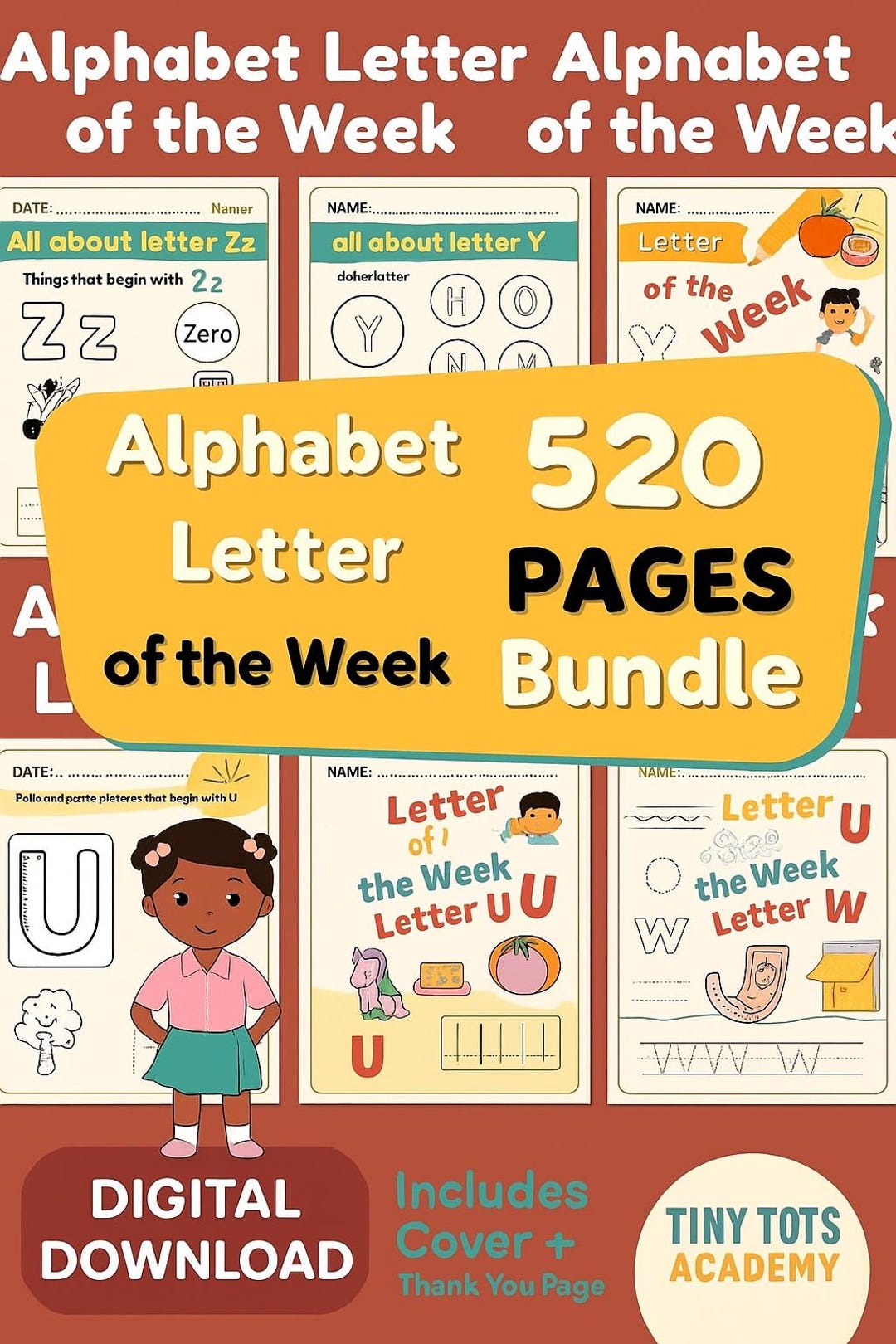 Alphabet Letter Weekly Bundle: 520-page A-Z Worksheets PDF Download for ...