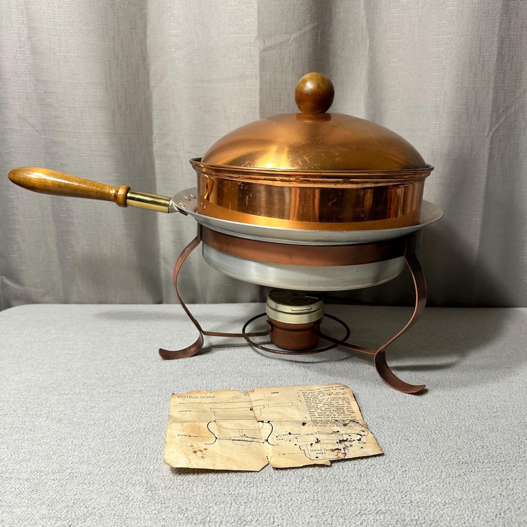 Vintage Copper Chafing Dish, All Pieces, With Wooden Handle - Etsy