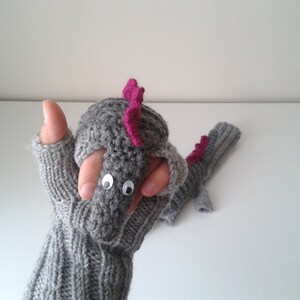 Knitted Godzilla Costume Gloves, Fingerless Glove, Animal Mittens ...