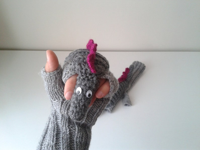 Knitted Godzilla Costume Gloves, Fingerless Glove, Animal Mittens ...