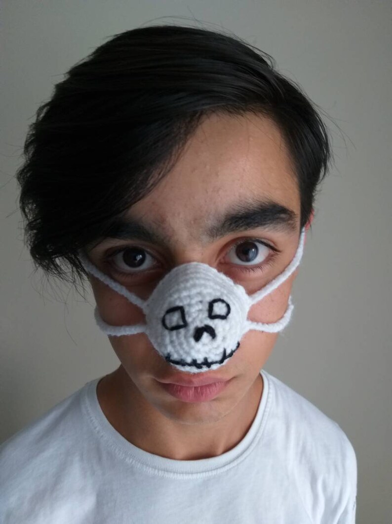 Skull Nose Warmer, Nose Warmer White for Man, Large Crochet Nose Cozy ...