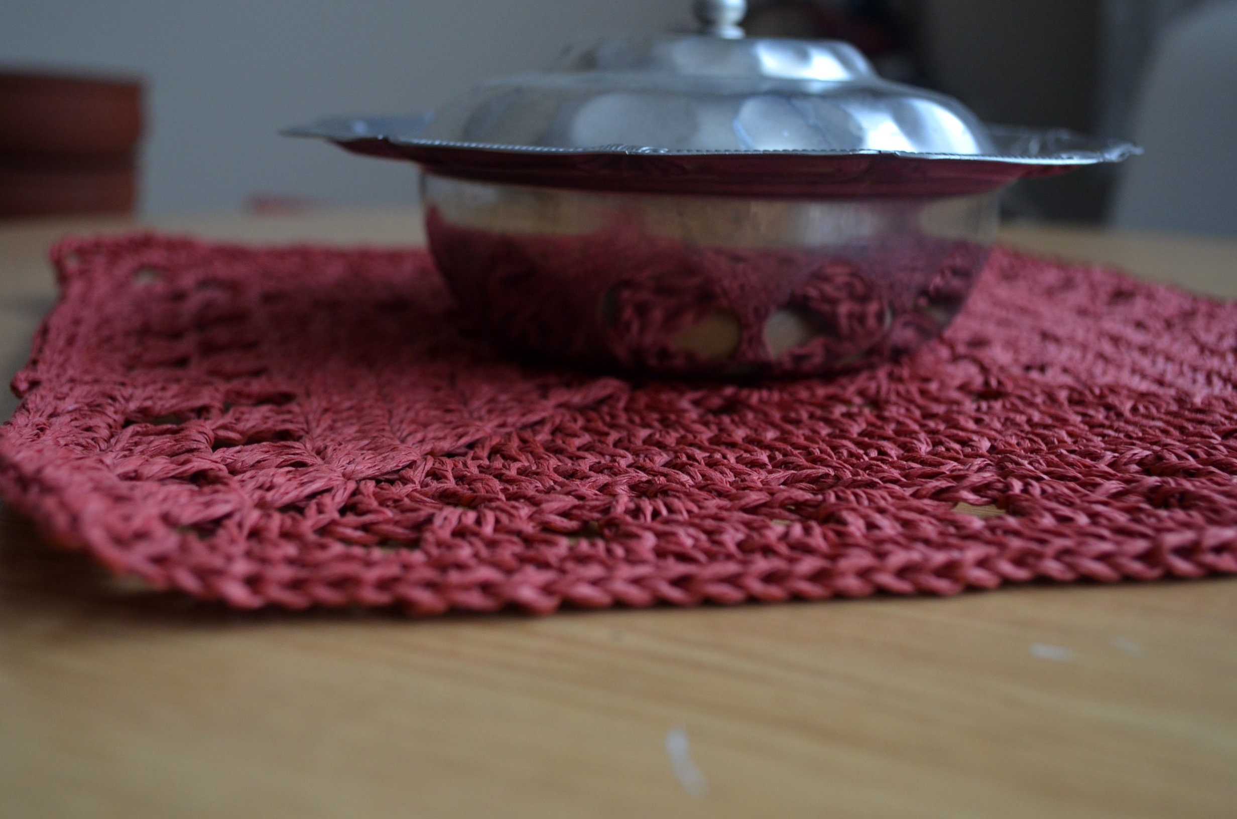 Rustic Square Placemats Vintage Red Straw Serving Mat, Handmade Raffia ...
