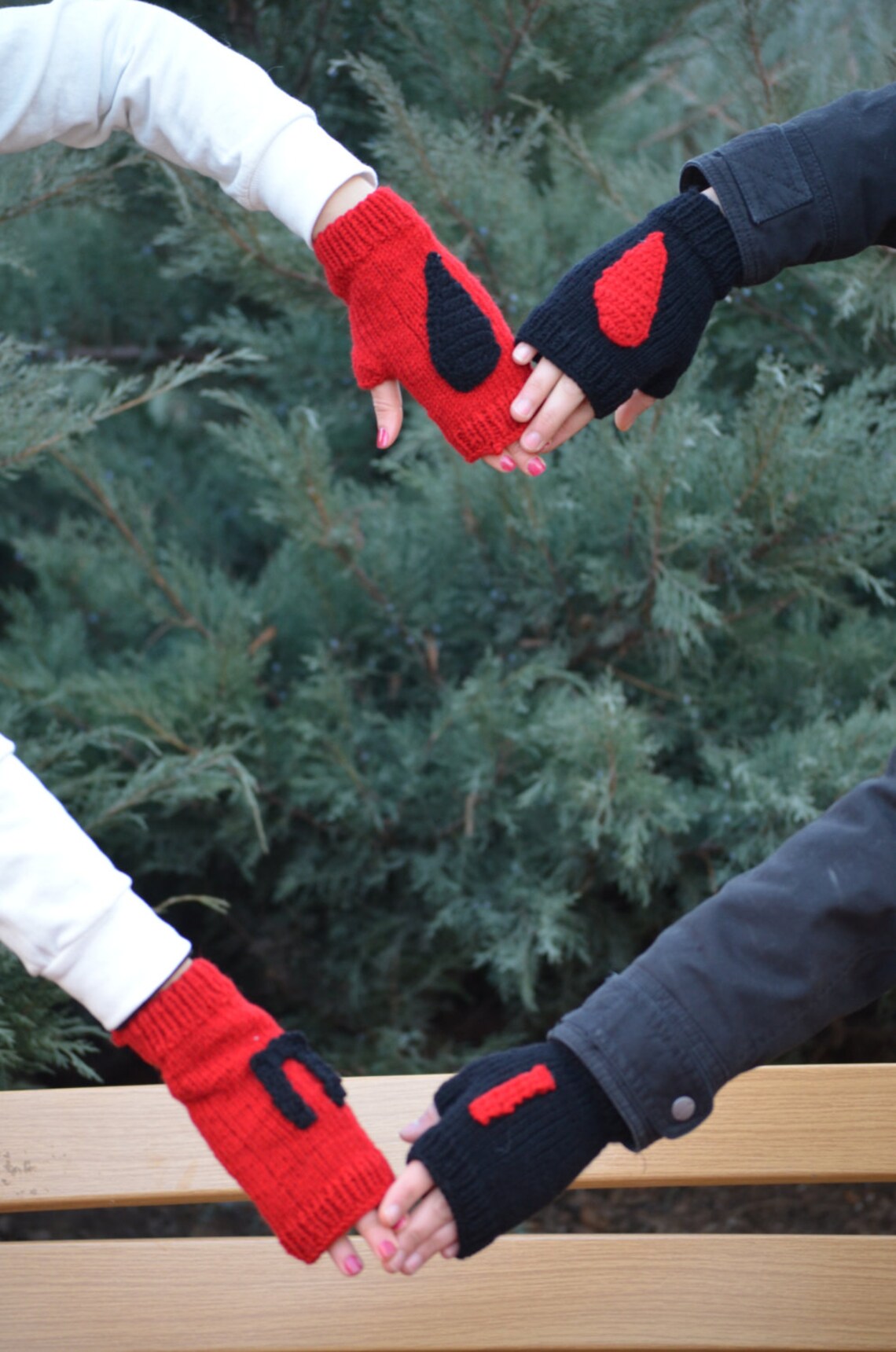 Knit Lover Glove Set, Red Heart Gloves, Couples Wool Fingerless, Hand ...