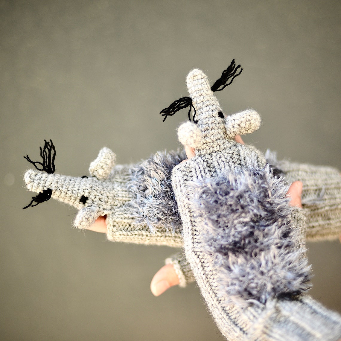 Wool Knitted Rat Gloves, Mice Furry Gloves, Fingerless Animal, Knitting ...