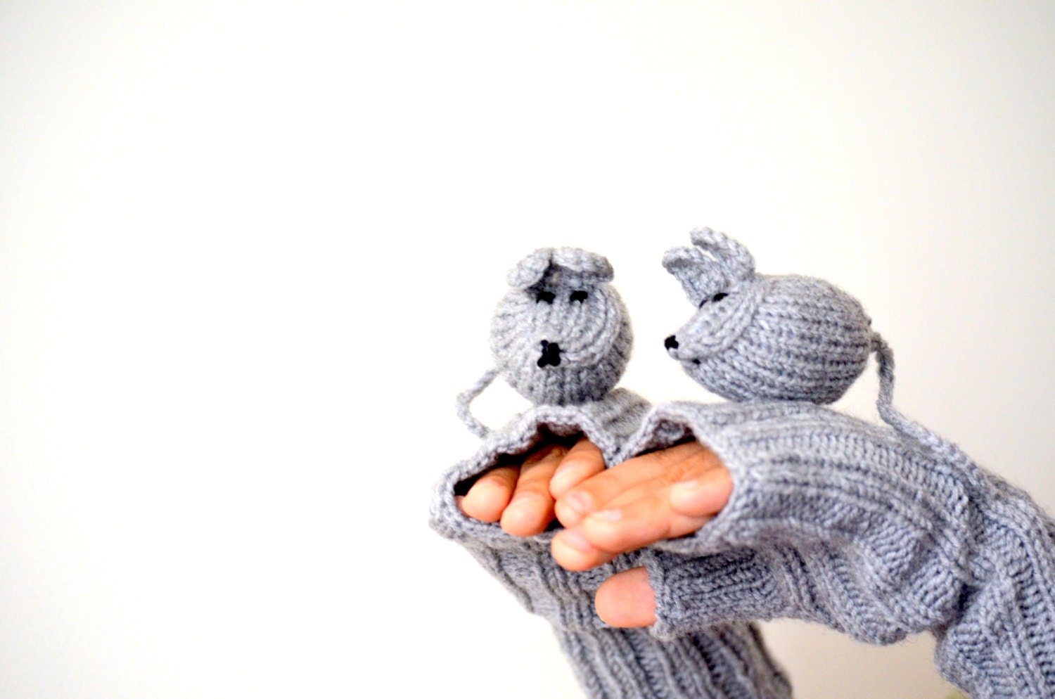 Hand Knit Winter Glove, Knitted Mice Gloves, Hand Puppet Glove, Cute ...