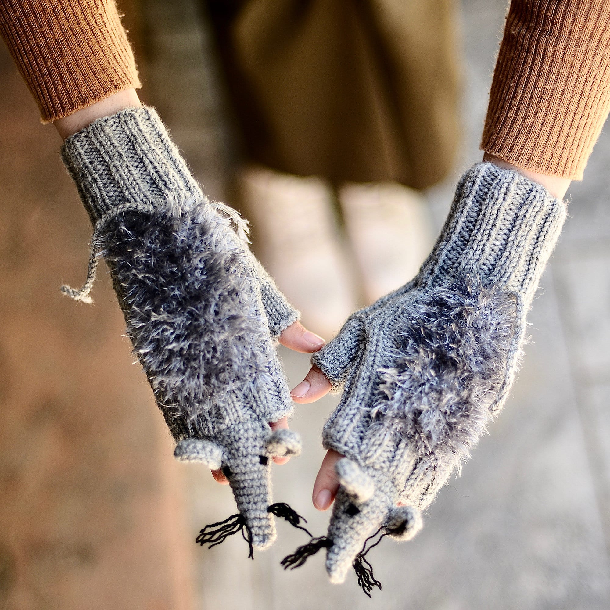 Wool Knitted Rat Gloves, Mice Furry Gloves, Mouse Fingerless, Knitting ...