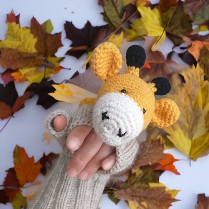 Honeycomb Knit Giraffe Fingerless, Crochet Amigurumi Mitten, Holiday ...