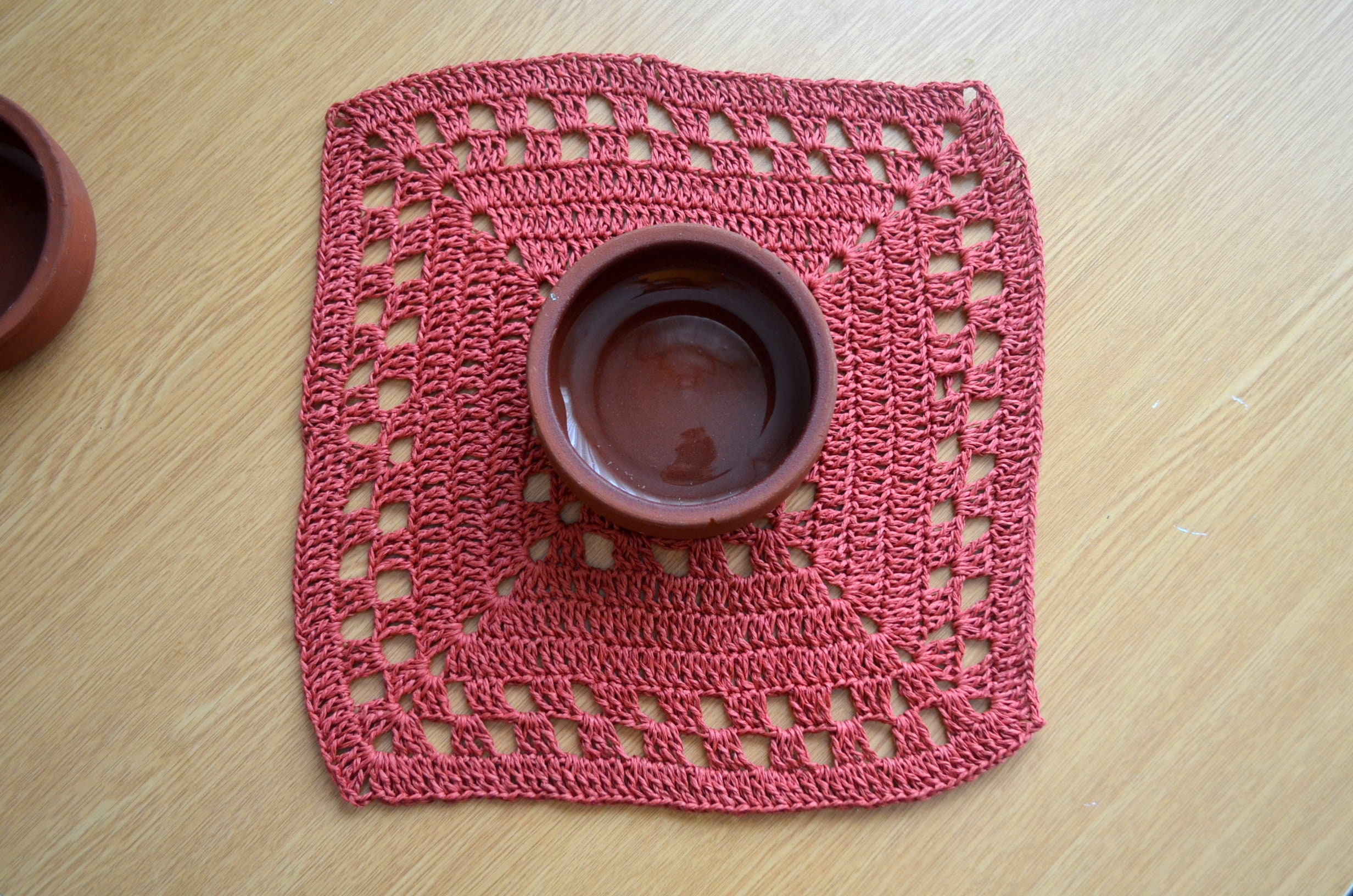 Rustic Square Placemats Vintage Red Straw Serving Mat, Handmade Raffia ...