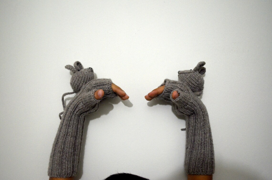Mice Knit Gloves, Hand Puppet Fingerless, Touch Screen Gloves, Men's ...