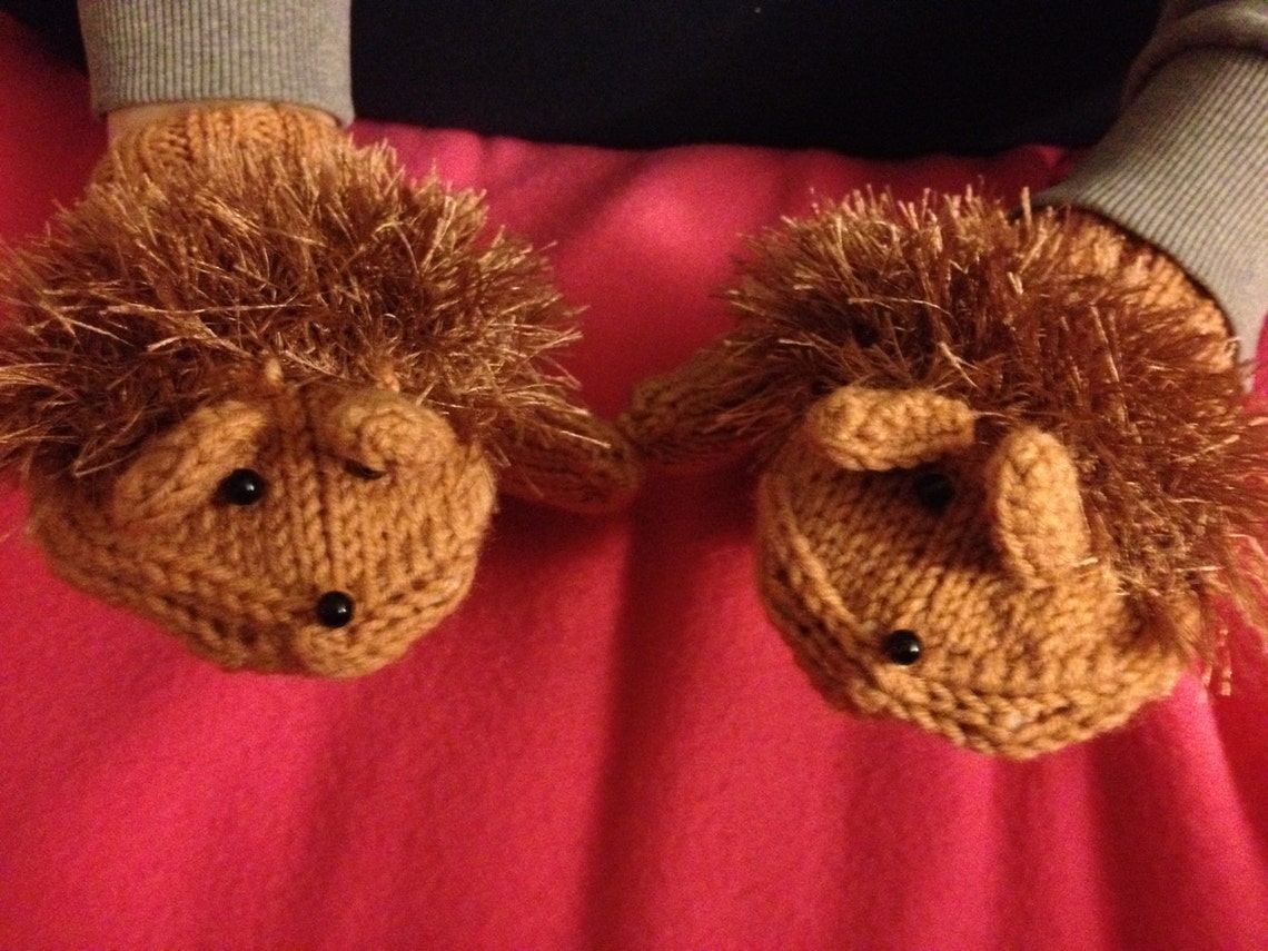 Knit Hedgehog Mittens, Hand Knit Glove, Animal Mittens Kids, Arm ...