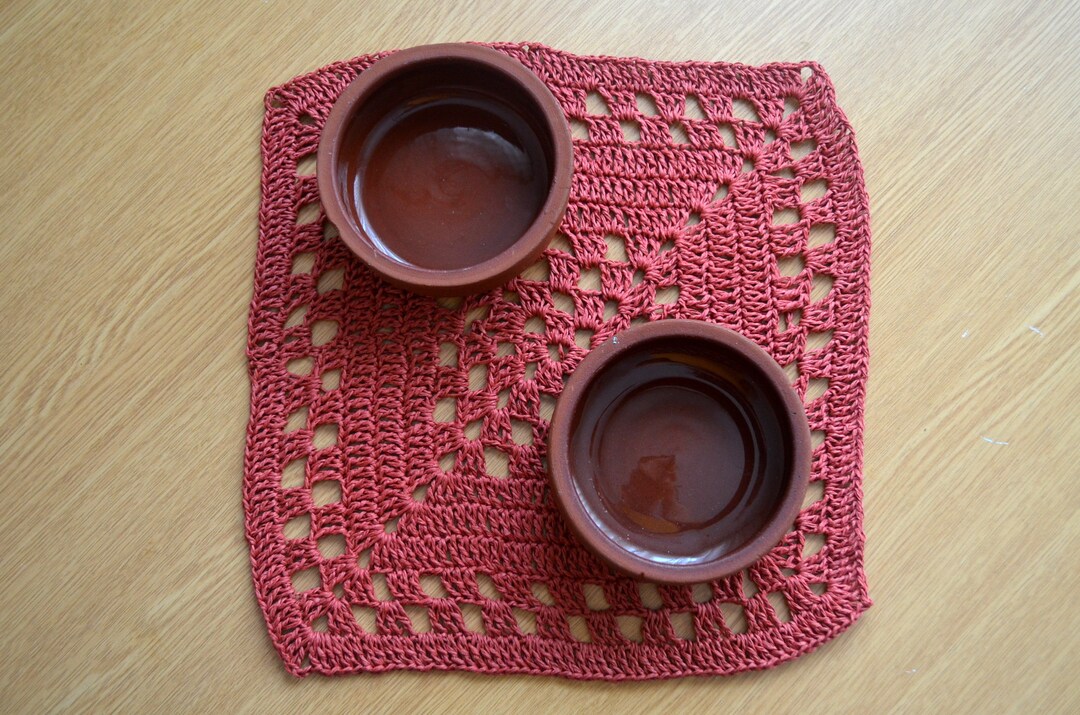 Rustic Square Placemats Vintage Red Straw Serving Mat, Handmade Raffia ...