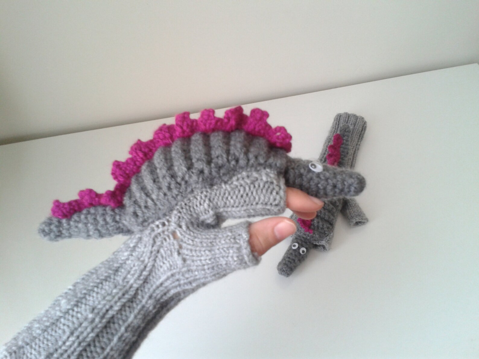 Knitted Godzilla Costume Gloves, Fingerless Glove, Animal Mittens ...