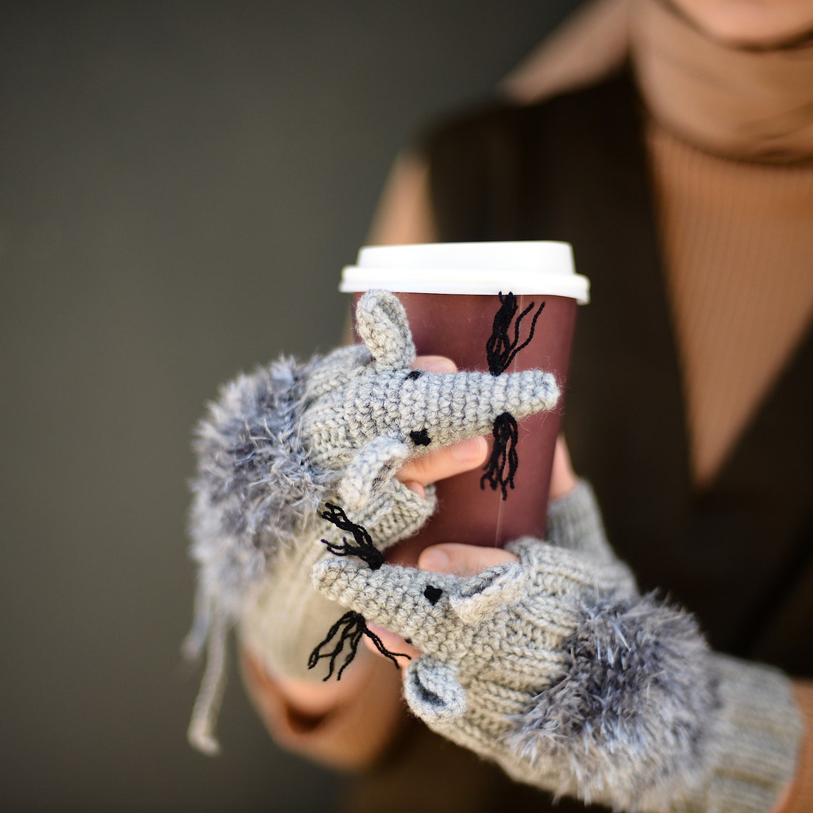 Wool Knitted Rat Gloves, Mice Furry Gloves, Fingerless Animal, Knitting ...