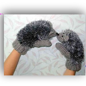Hedgehog Blue Knit Mittens, Arm Warmers, Knitted Animal Glove, Winter ...