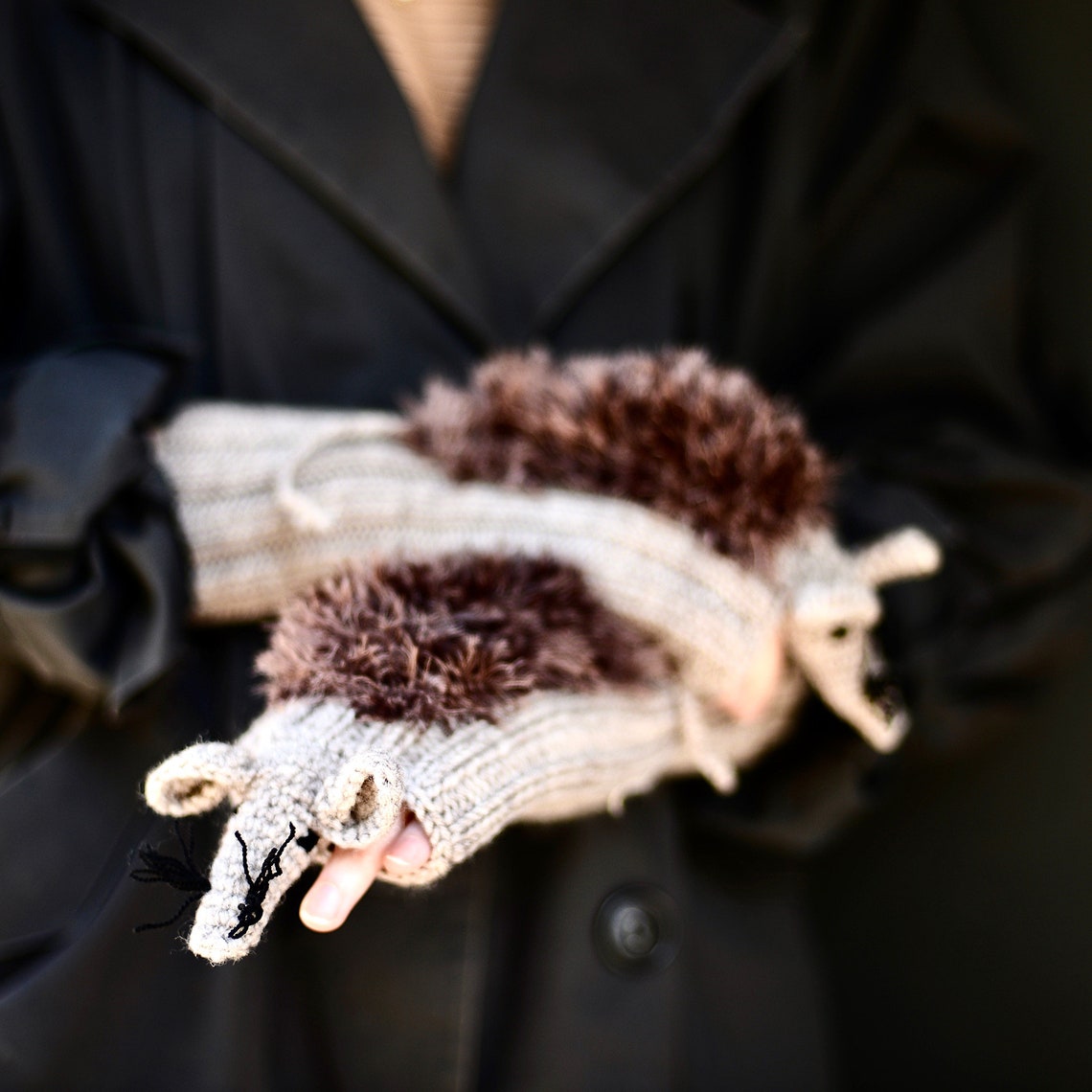 Wool Knitted Rat Gloves, Mice Furry Gloves, Fingerless Animal, Knitting ...