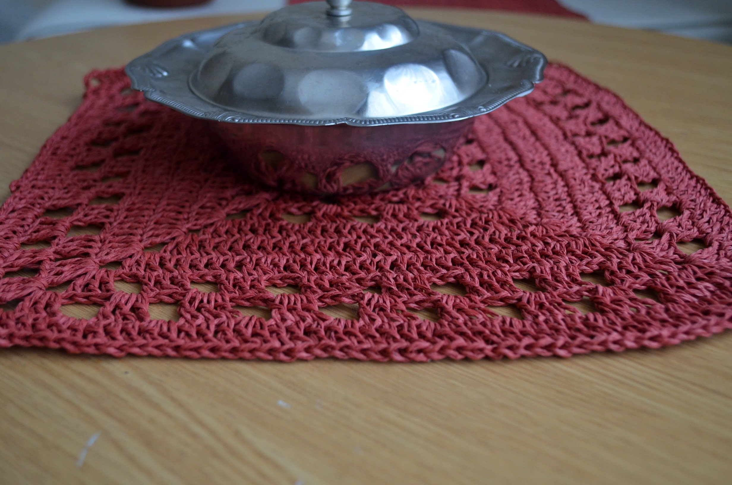 Rustic Square Placemats Vintage Red Straw Serving Mat, Handmade Raffia ...
