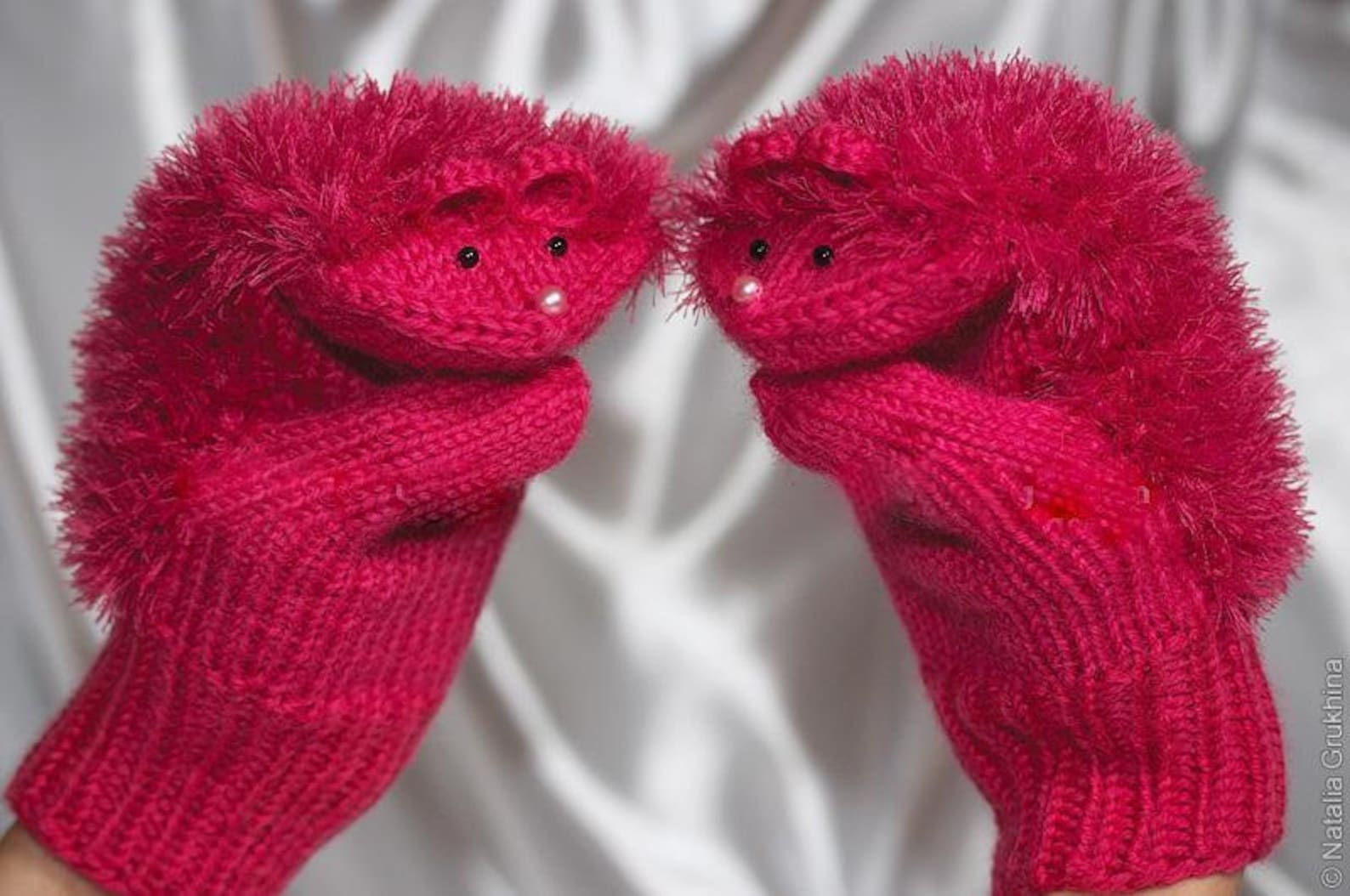 Hedgehog Blue Knit Mittens, Arm Warmers, Knitted Animal Glove, Winter ...