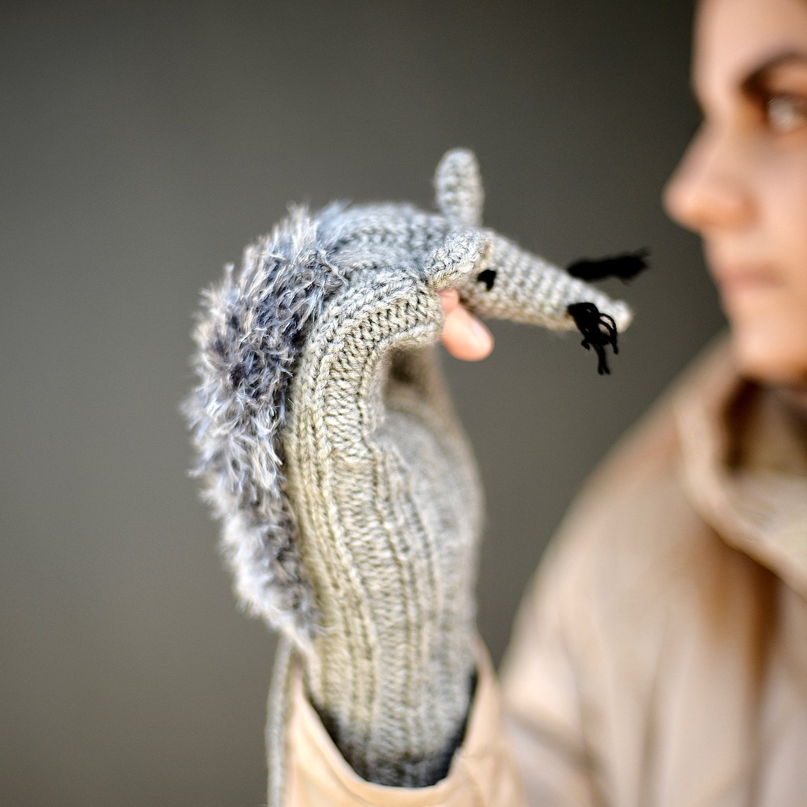 Wool Knitted Rat Gloves, Mice Furry Gloves, Fingerless Animal, Knitting ...