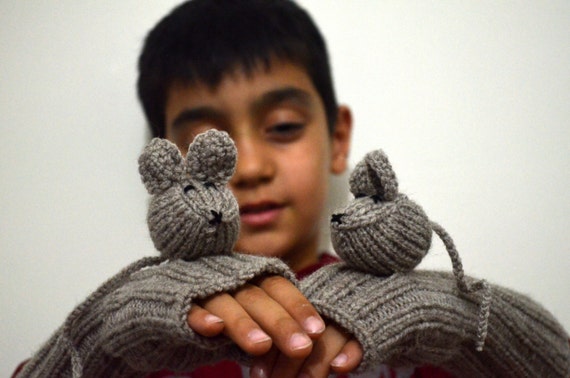 Mice Knit Gloves Hand Puppet Fingerless Touch Screen Gloves | Etsy
