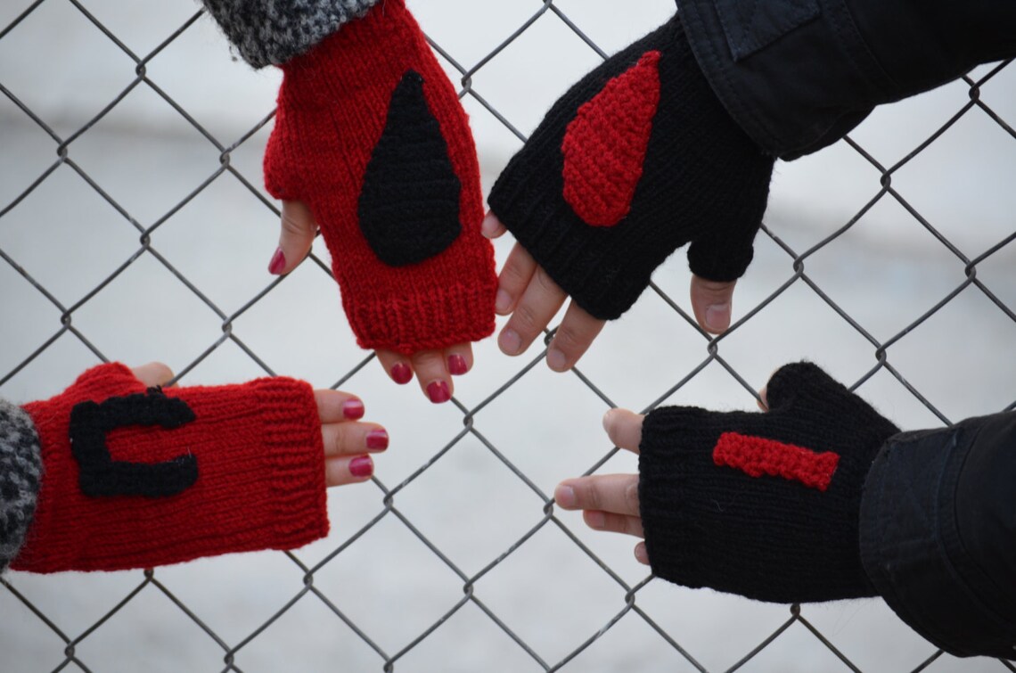 Knit Lover Glove Set, Red Heart Gloves, Couples Wool Fingerless, Hand ...