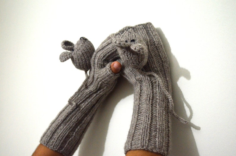 Mice Knit Gloves, Hand Puppet Fingerless, Touch Screen Gloves, Men's ...