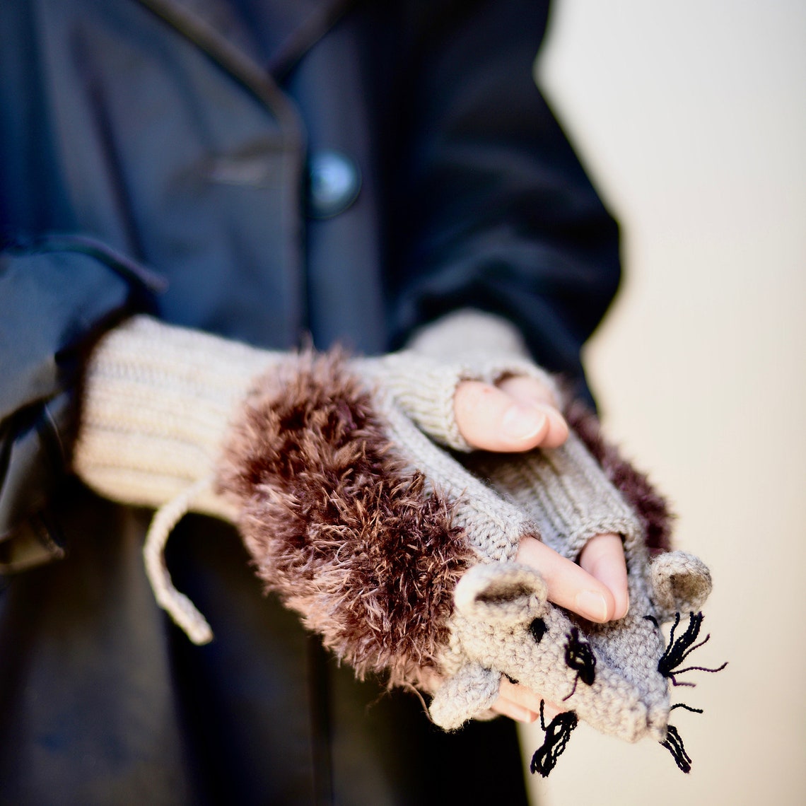 Wool Knitted Rat Gloves, Mice Furry Gloves, Fingerless Animal, Knitting ...