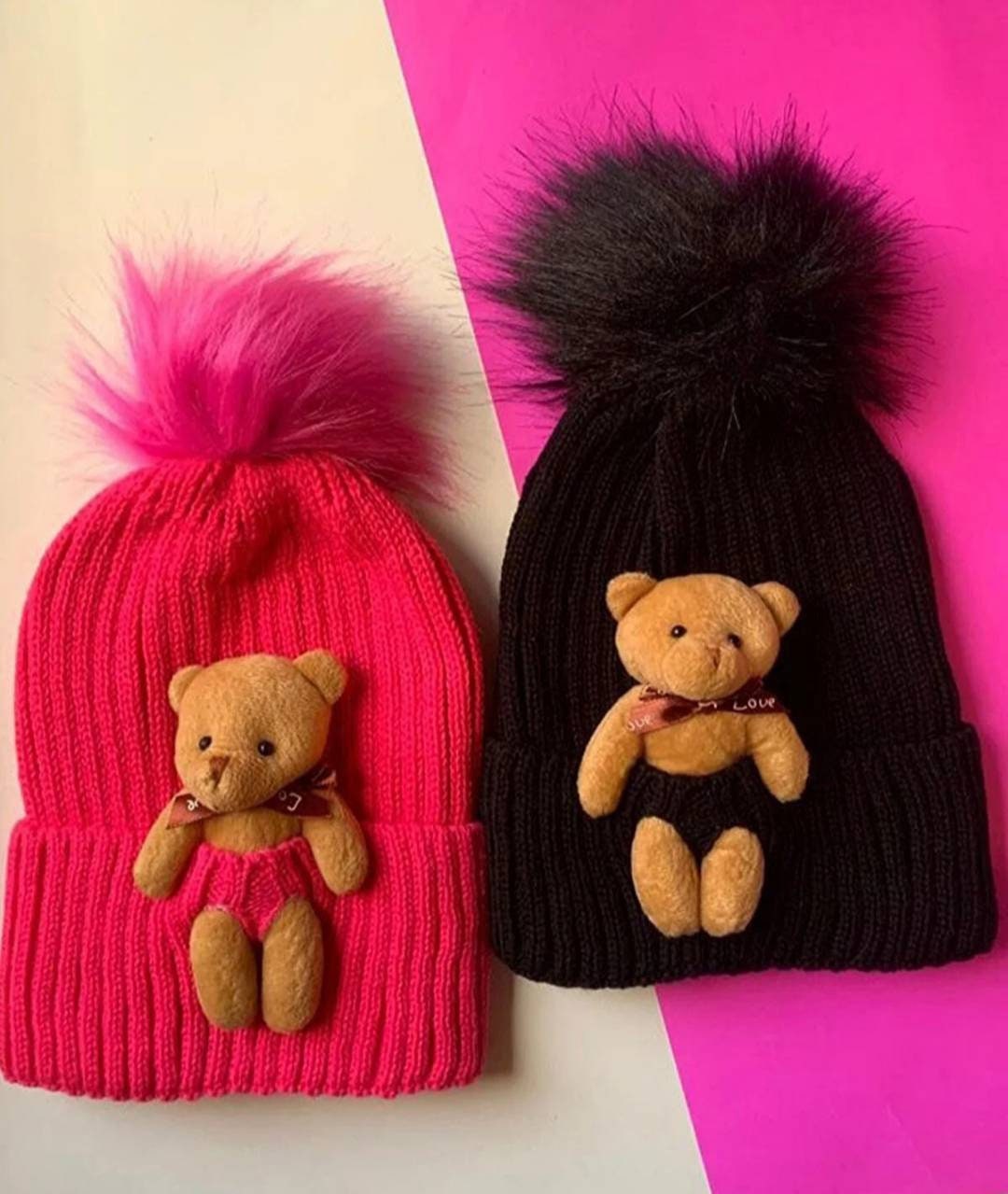 Cute Teddy Bear Pom Pom Animal Plush Beret Hats, Teddy Bear Style ...