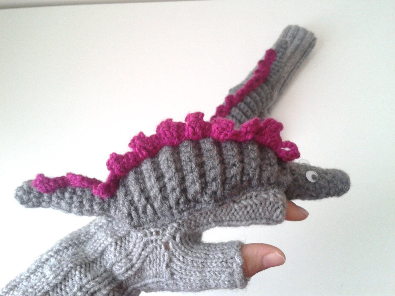 Knitted Godzilla Costume Gloves, Fingerless Glove, Animal Mittens ...