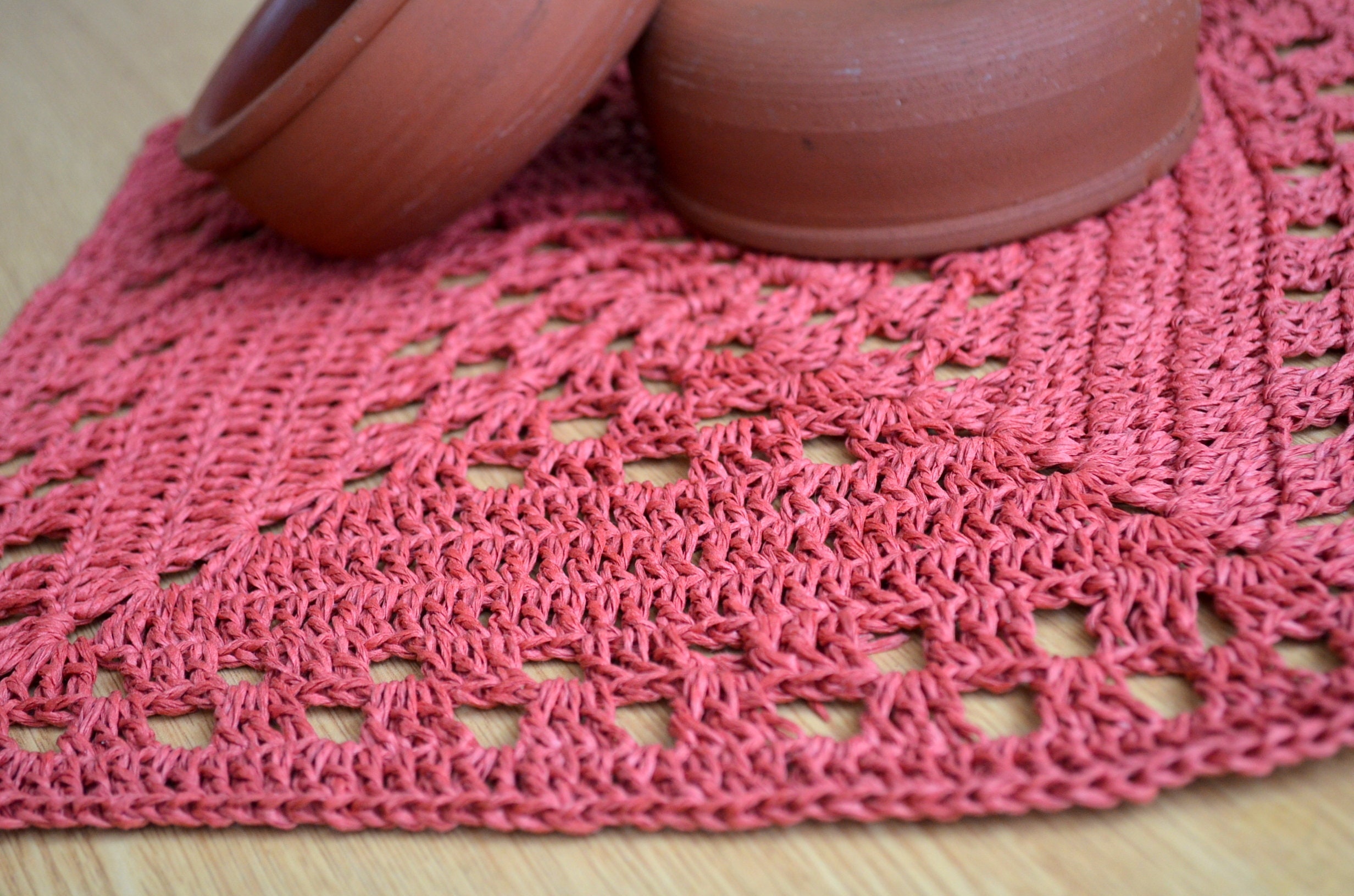 Rustic Square Placemats Vintage Red Straw Serving Mat, Handmade Raffia ...