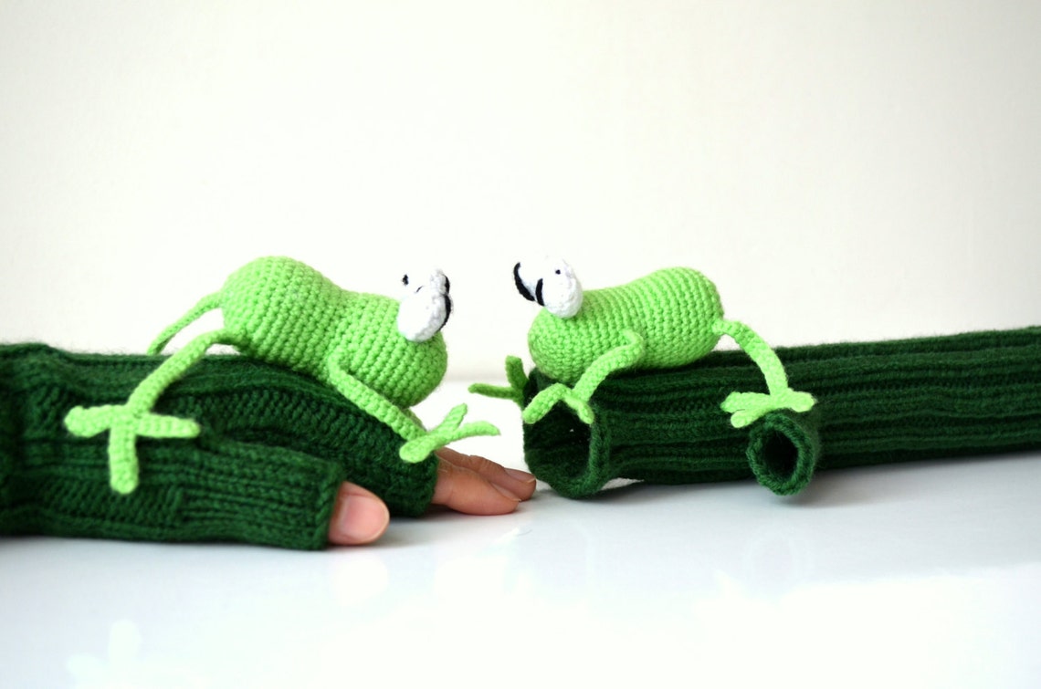 Knitted Frog Gloves , Winter Warm Glove , Wool Fingerless Glove ...