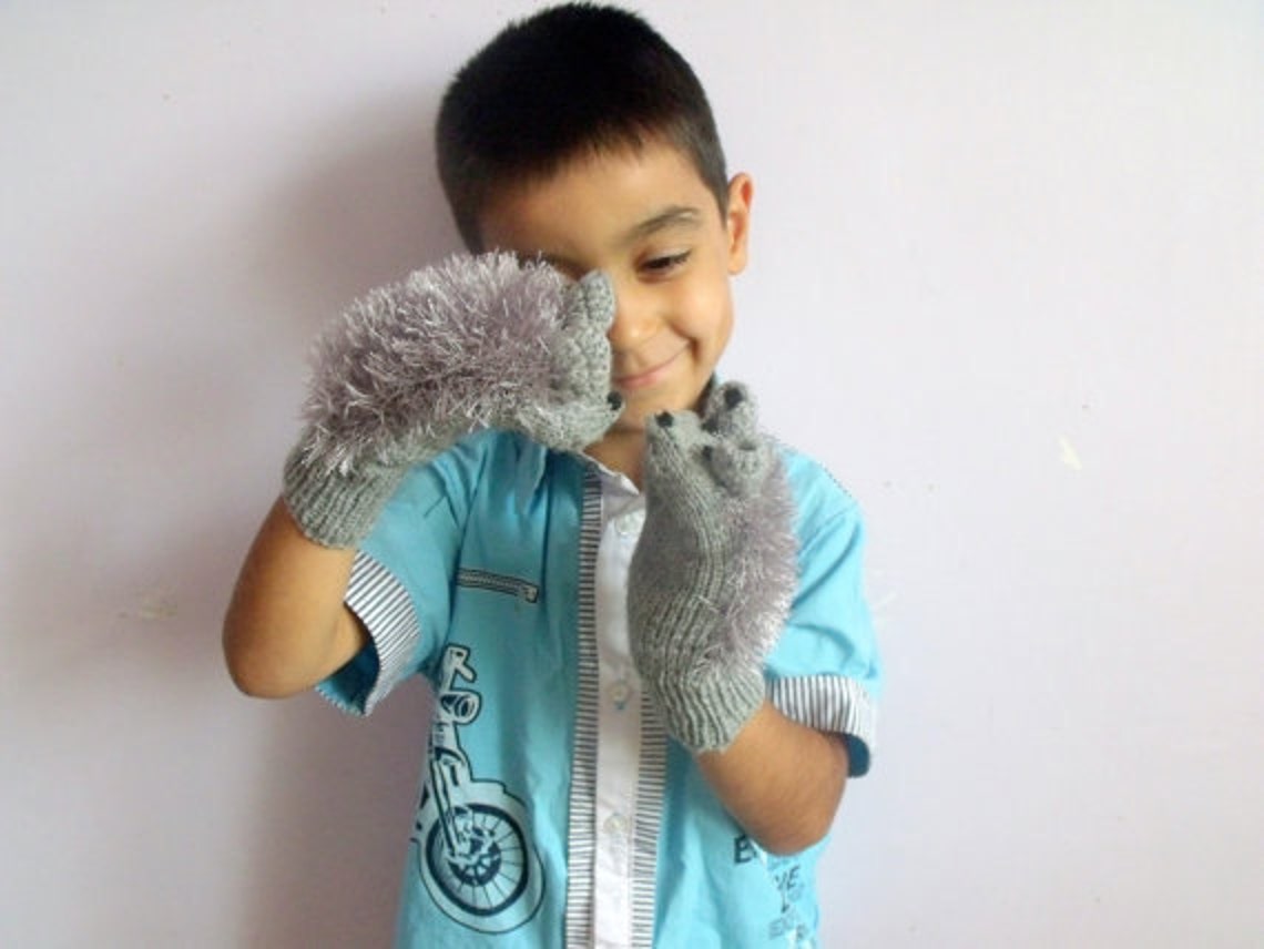 Knit Hedgehog Mittens, Hand Knit Glove, Animal Mittens Kids, Arm ...