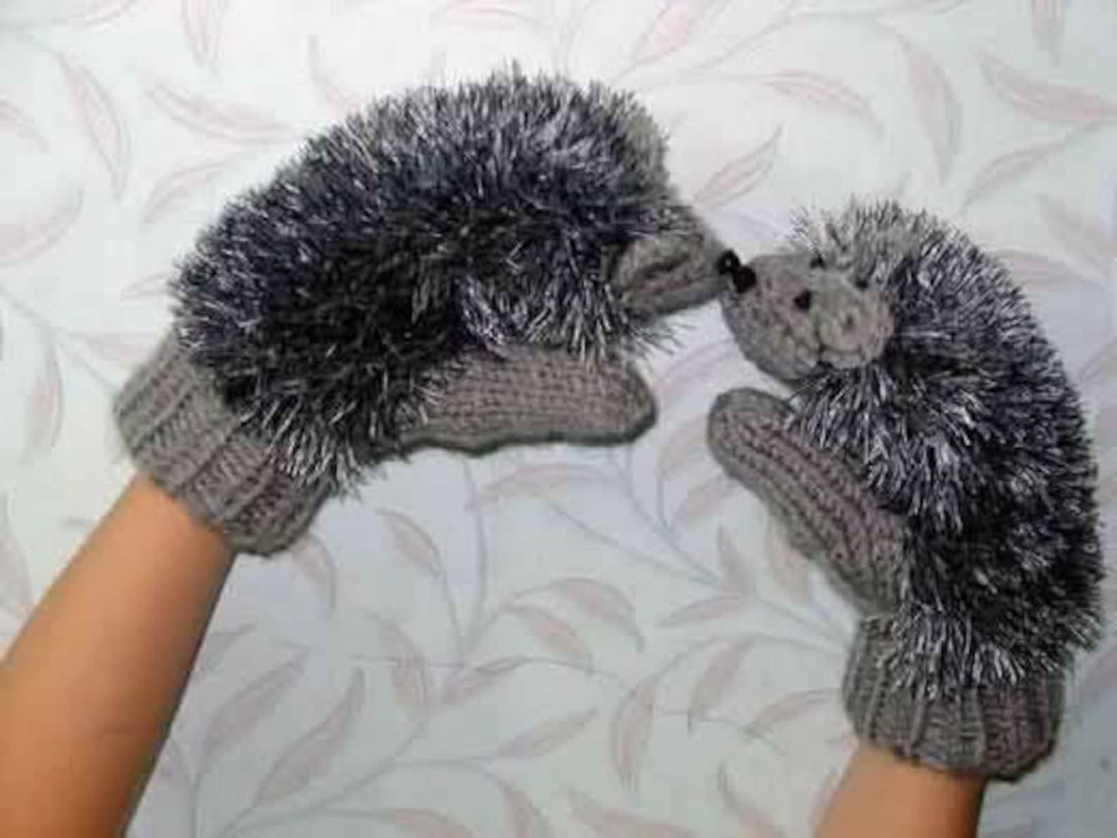 Hedgehog Blue Knit Mittens, Arm Warmers, Knitted Animal Glove, Winter ...