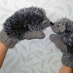Hedgehog Blue Knit Mittens, Arm Warmers, Knitted Animal Glove, Winter ...