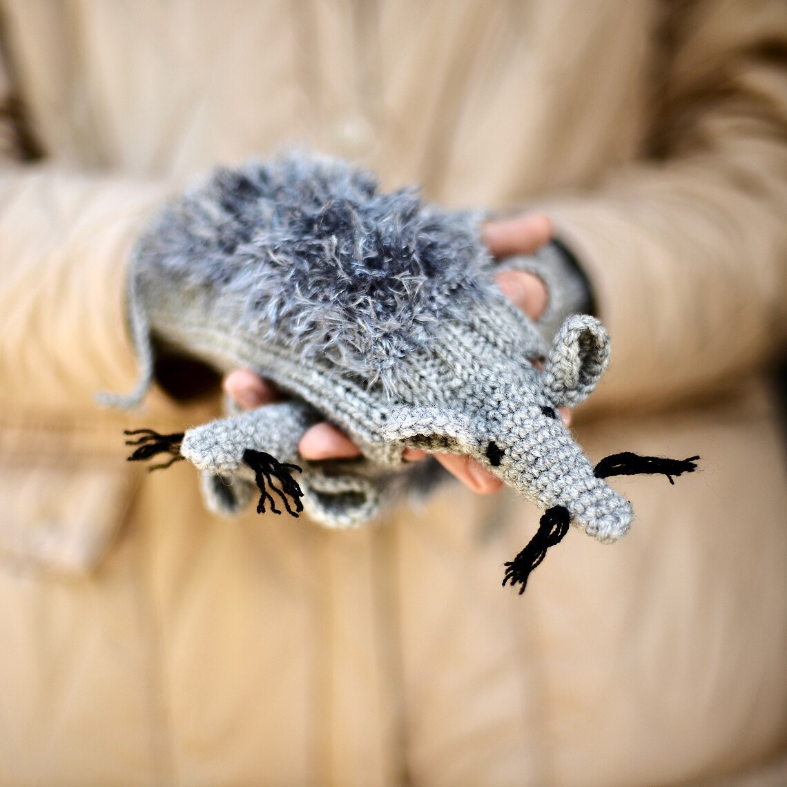 Wool Knitted Rat Gloves, Mice Furry Gloves, Fingerless Animal, Knitting ...