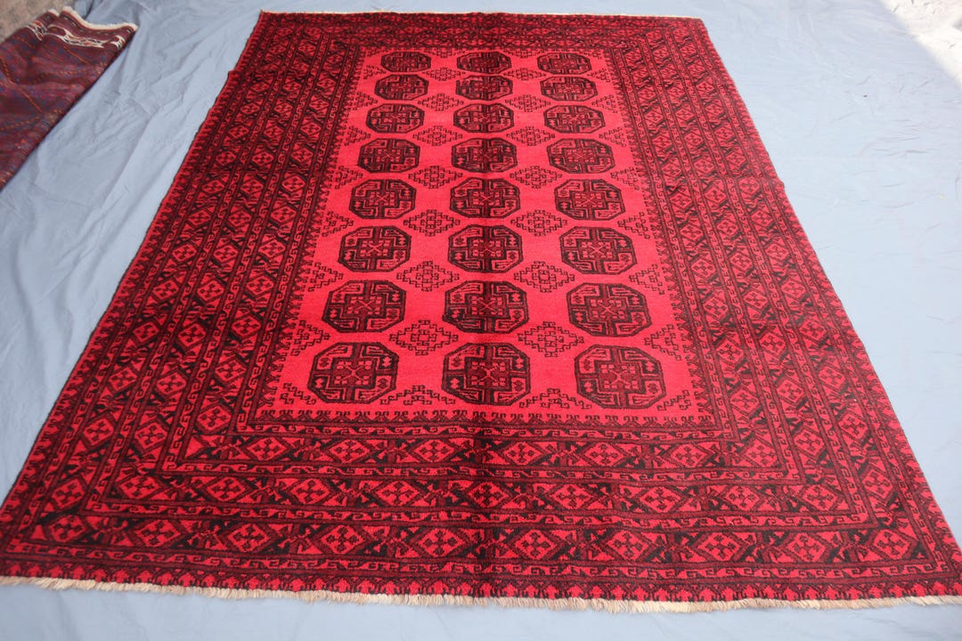 1950s Red Ersari Rug: 8x6 Afghan Turkmen Bokhara Wool Carpet - Etsy