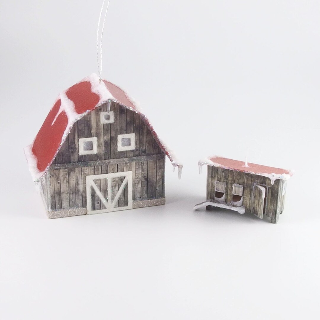 Barn and Chicken Coop Paper Glitter House Ornaments - Etsy