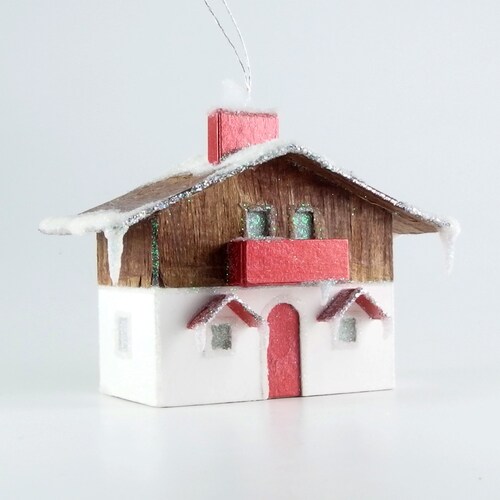 Alpine Chalet Paper Glitter House Ornament - Etsy