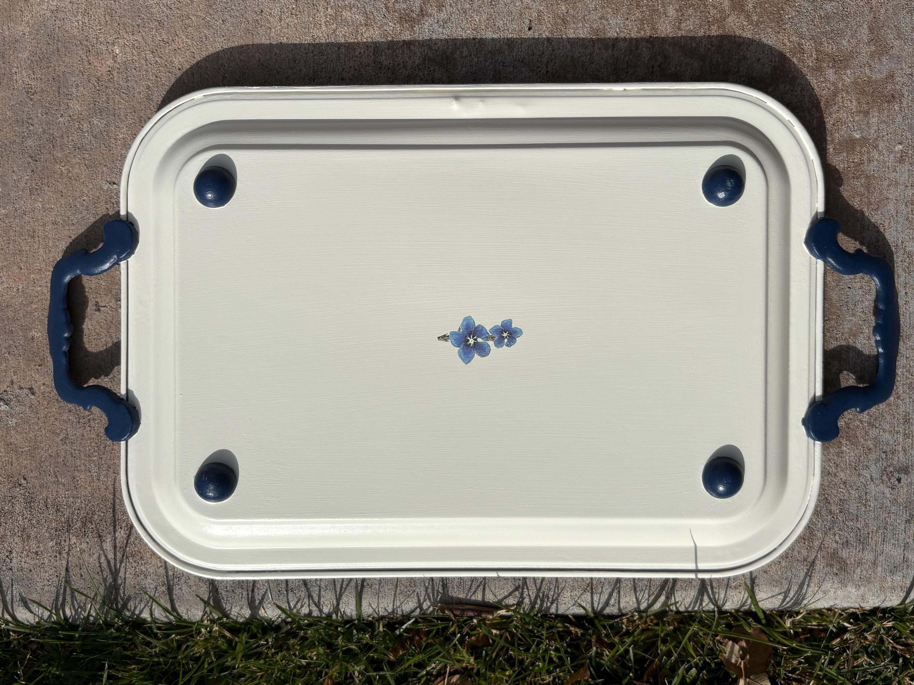 One of a Kind Decorative Tray Painted and Embellished With Blue and ...