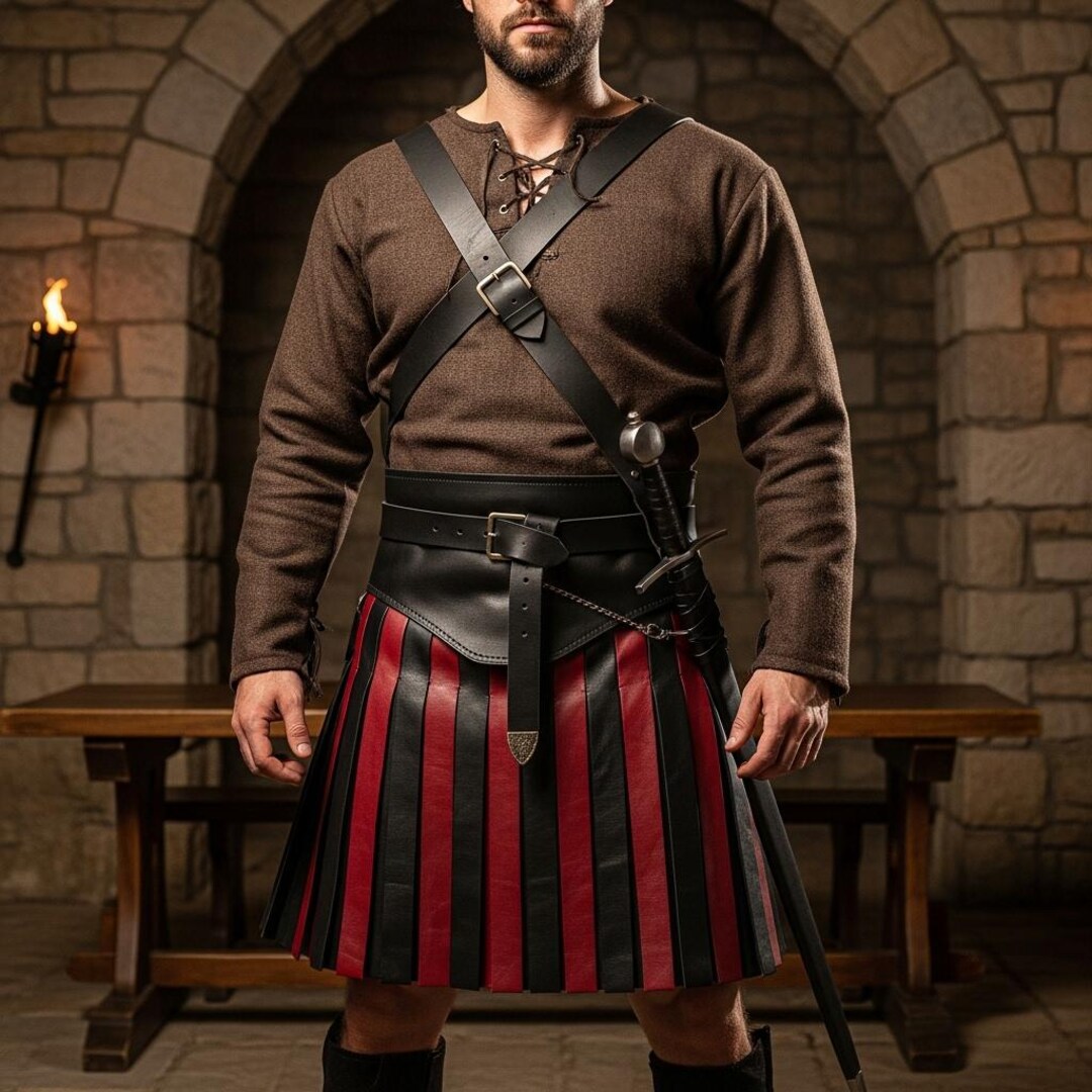 Medieval Warrior Leather Kilt and Harness - Gladiator Cosplay Armor ...