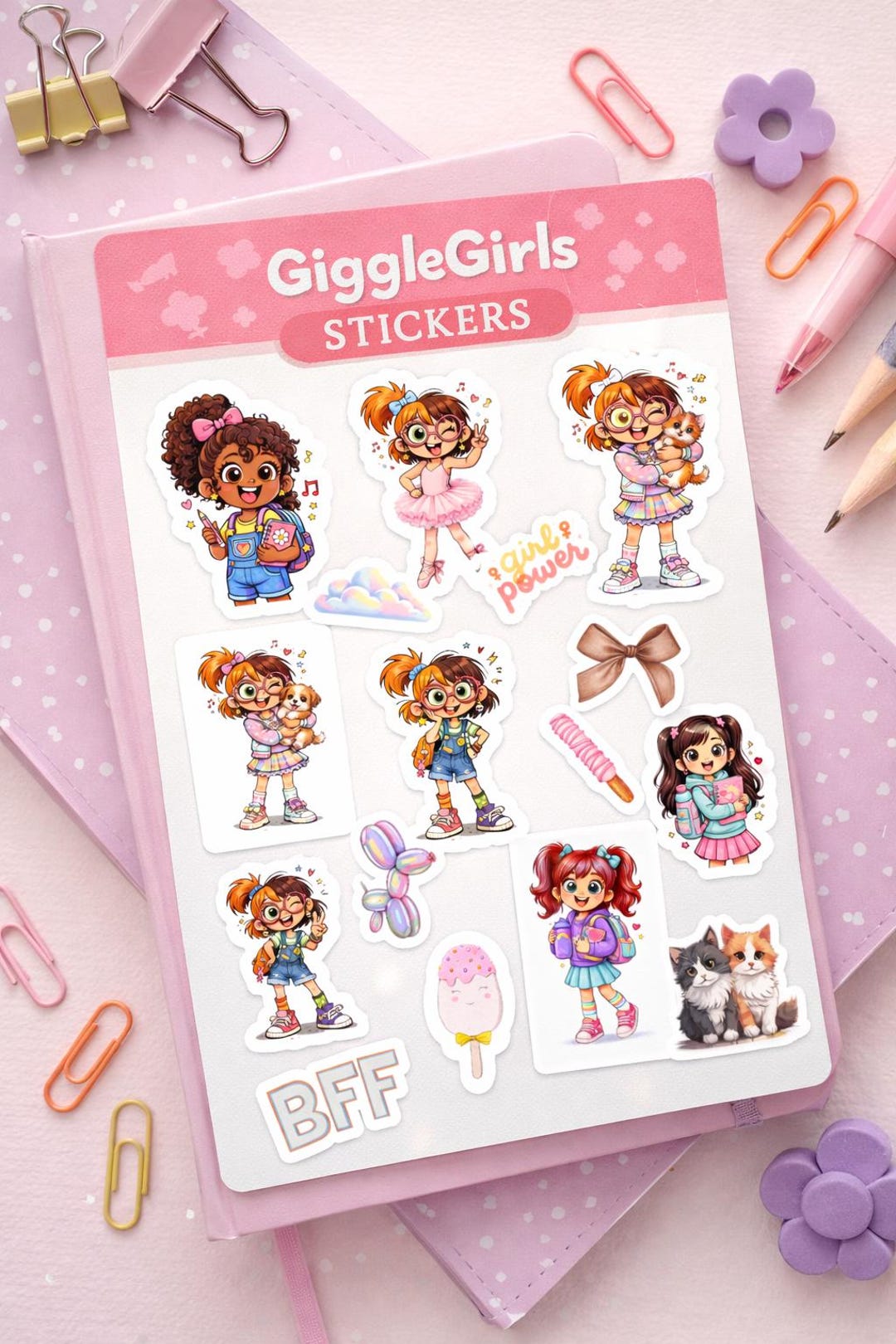 Digital Stickers Giggle Girls * Kawaii Girl Sticker * Fun Printable PNG ...
