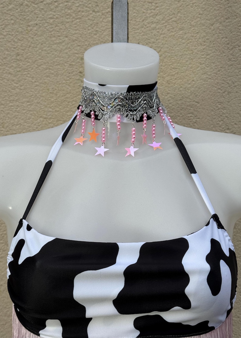 Cow Print Fringed Festival Outfit: Womens Cowgirl Sequin Rave Clothing ...
