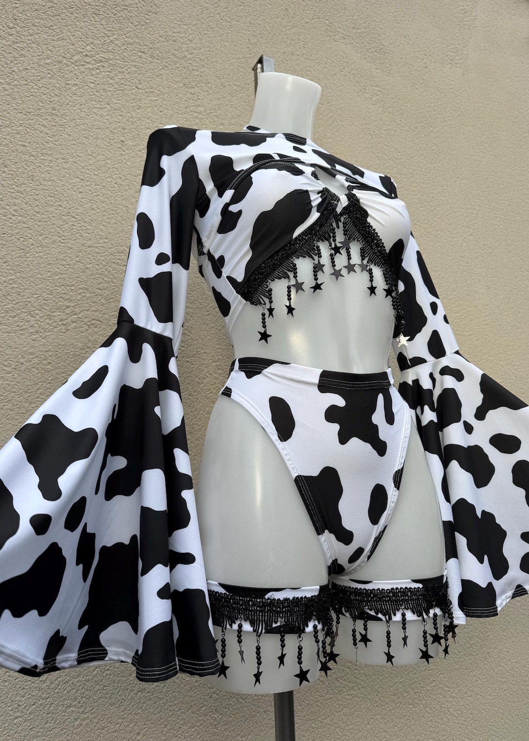 Cow Print Festival Outfit: Cowgirl Womens Rave Set With Shrug and Star ...