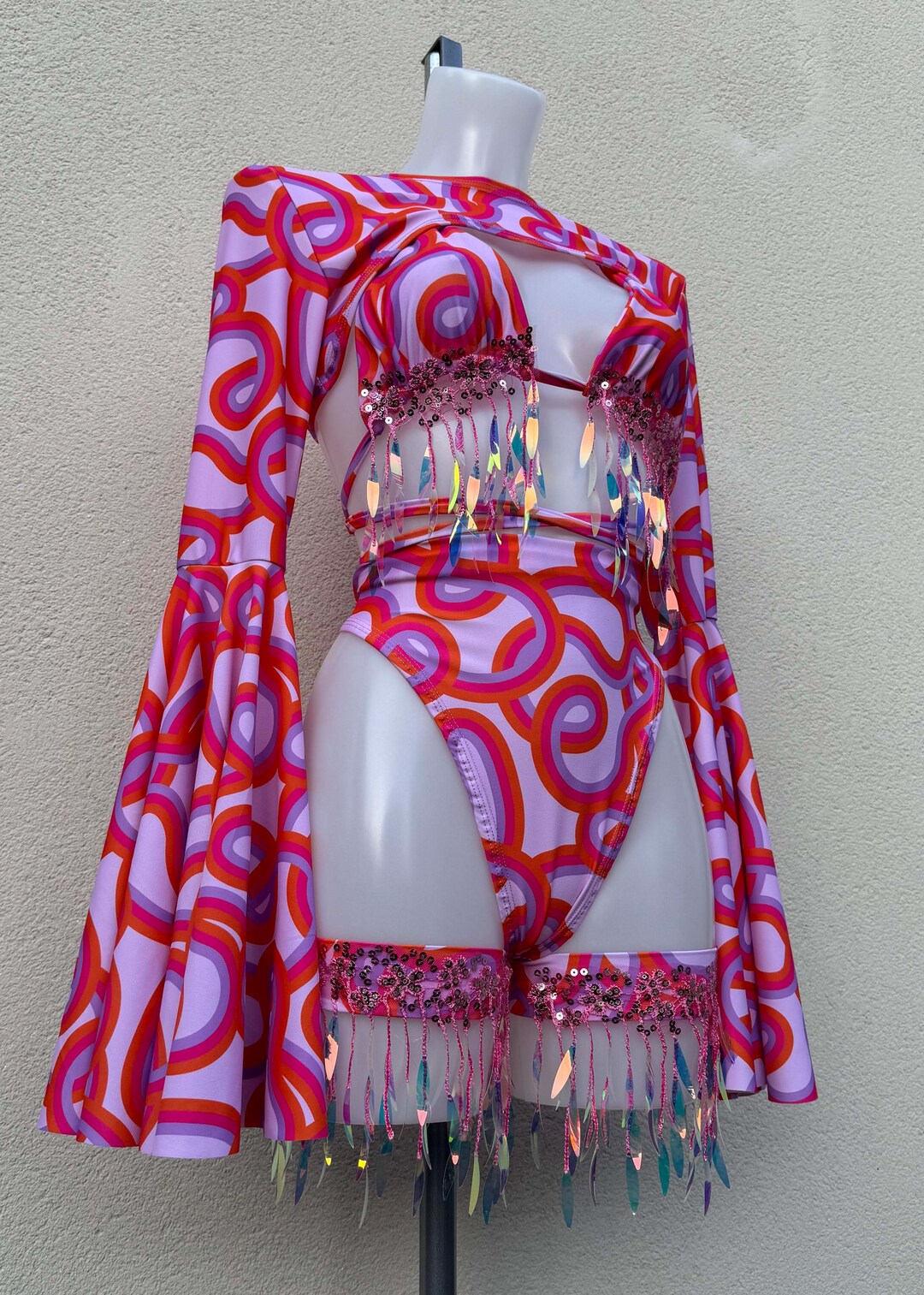 Doopie Iridescent Festival Outfit: Womens Rave Set With Shrug and ...