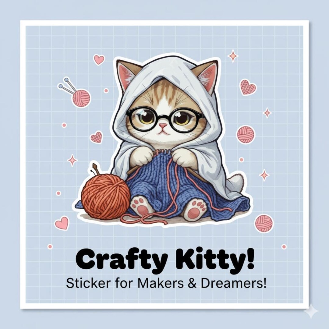 Cute Kawaii Cat Knitting Sticker, Halloween Gift for Knitters, Funny ...