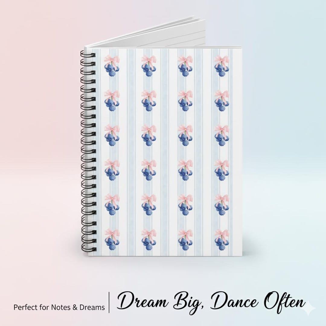 Cute Spiral Notebook, Blueberry With Bows Design, Ruled Line Journal ...