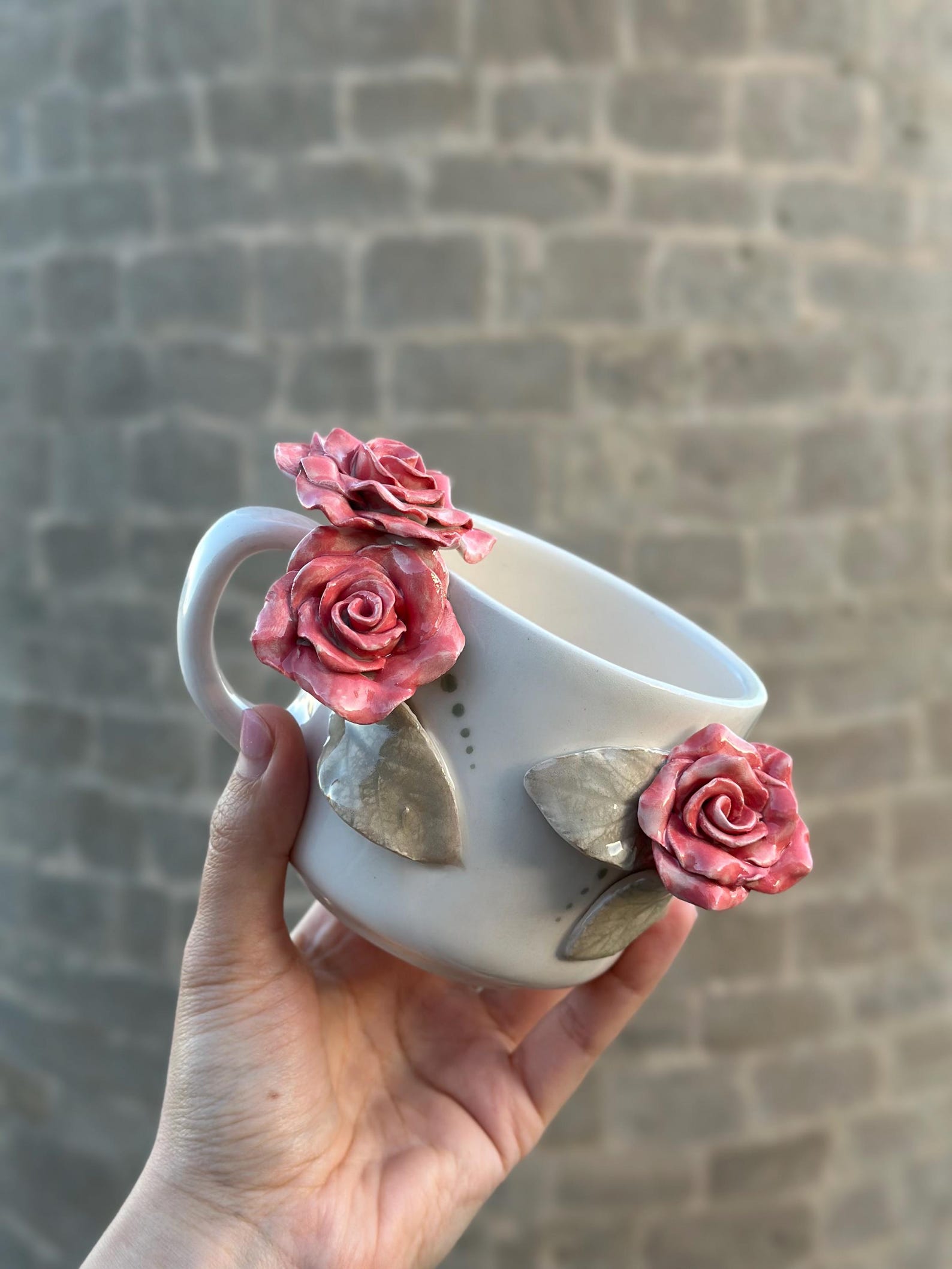 Handmade Pink Rose Ceramic Mug – Romantic Floral Pottery Cup - Etsy